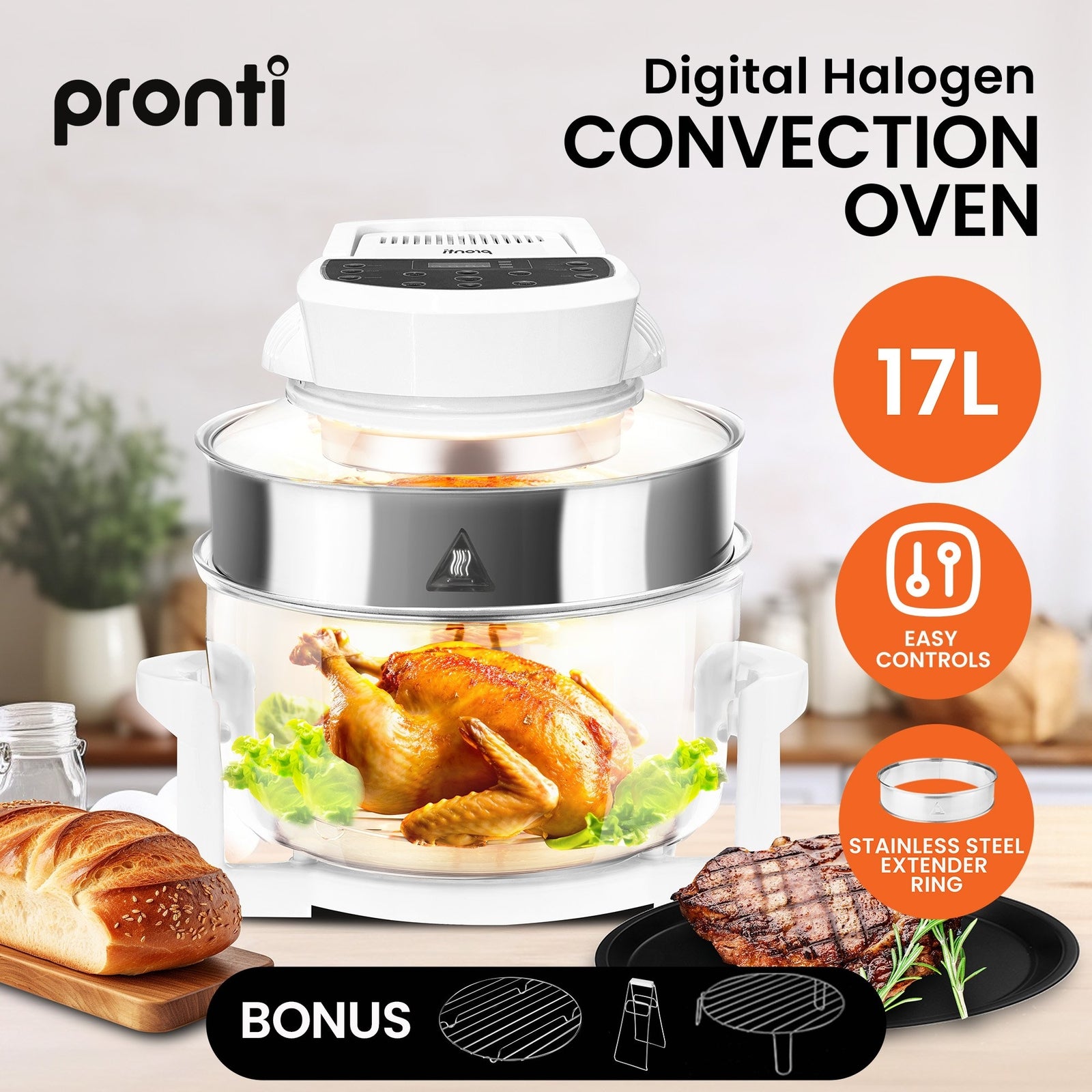 Pronti Digital Convection Oven 17L 1400W Turbo Cooking – happy tools